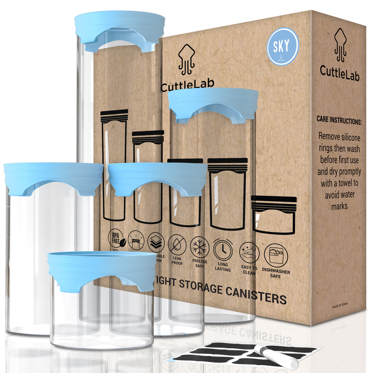 5-Piece Airtight Glass Storage Canisters in Sky – CuttleLab